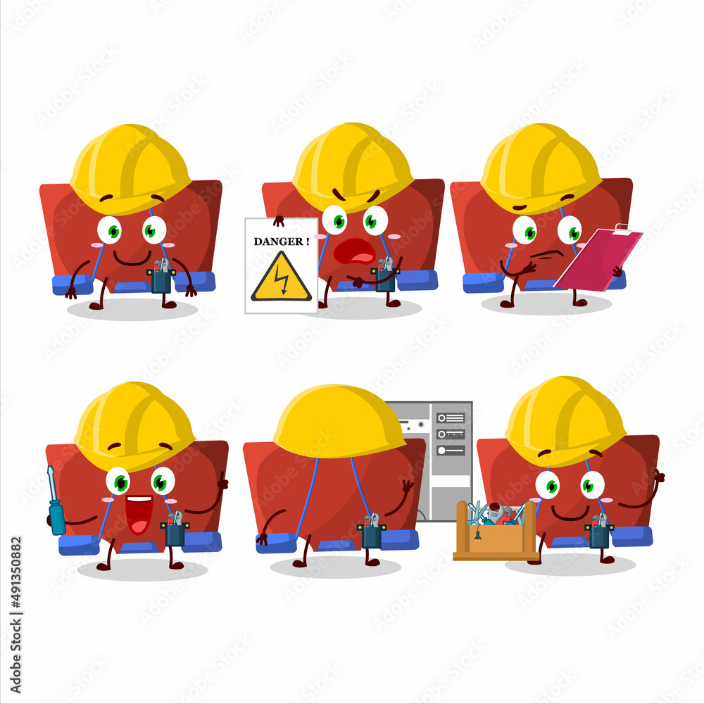 Professional Lineman red binder clip cartoon character with tools Stock ...