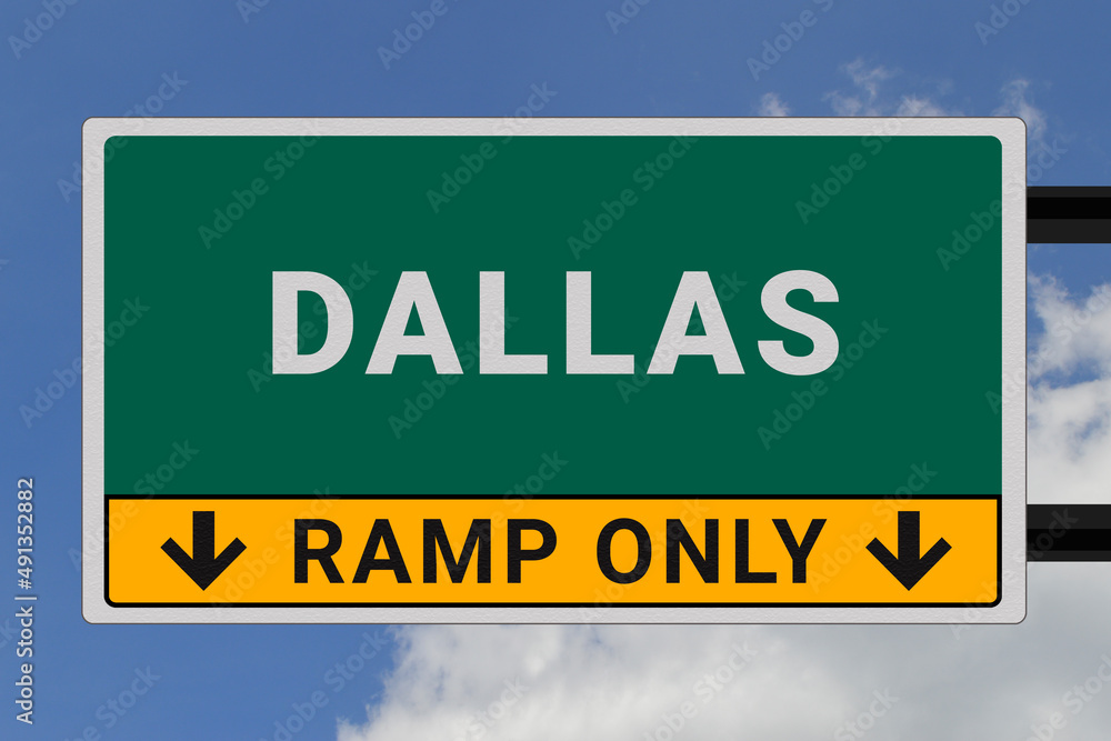 Dallas logo. Dallas lettering on a road sign. Signpost at entrance to ...