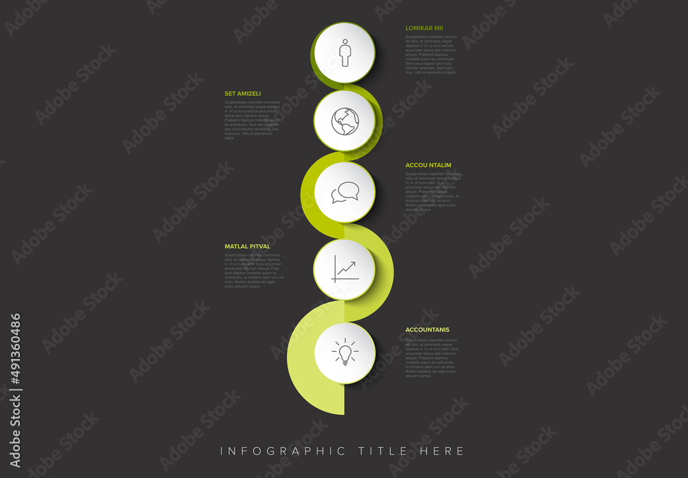 Five Vertical Steps Infographic Layout with Green Borders Stock ...