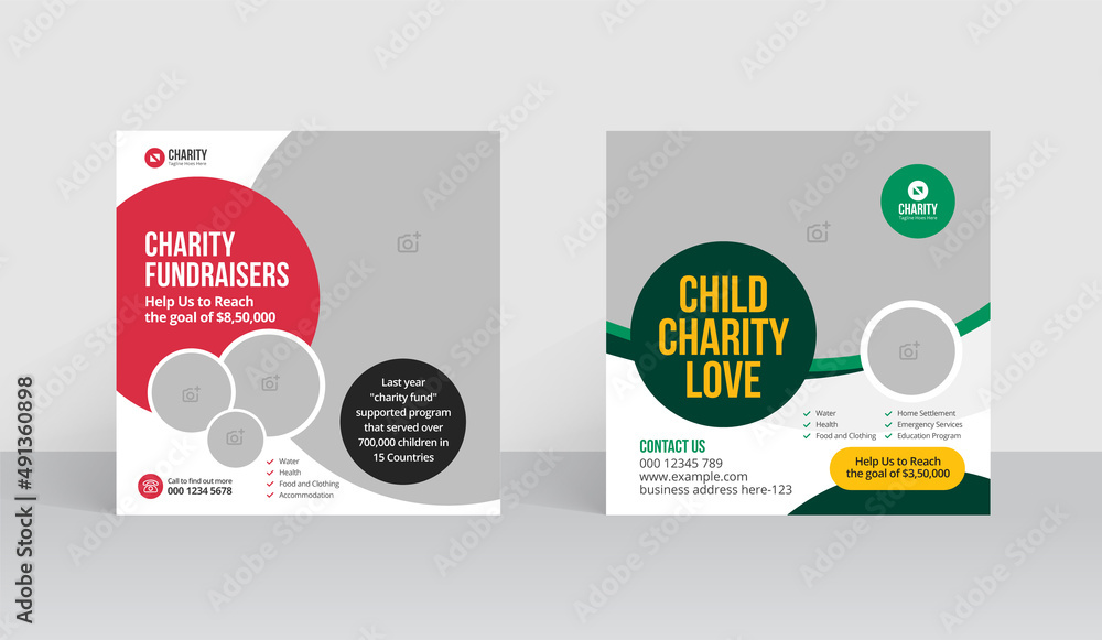 Charity social media post banner template with kids help donation web ...
