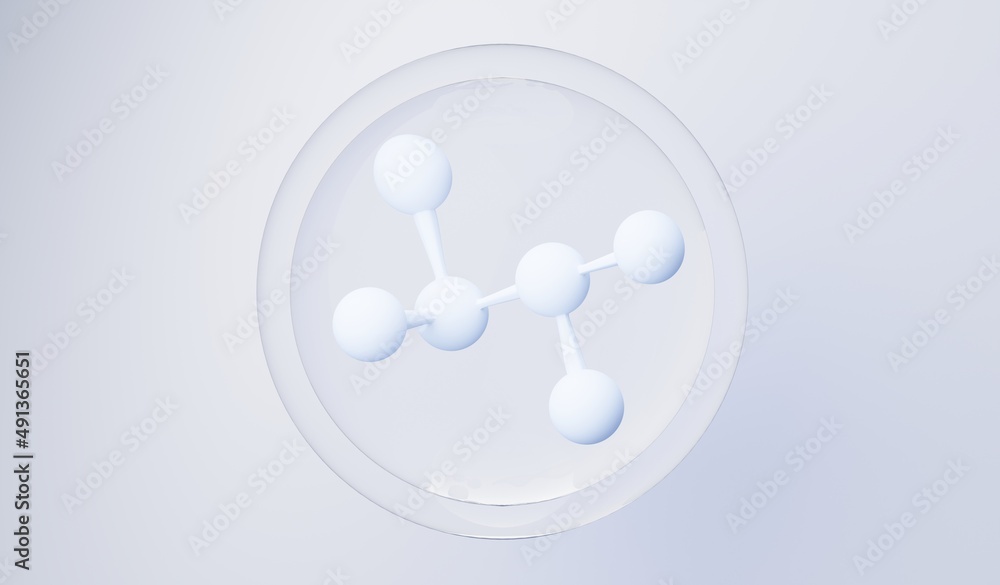 3d render of simple chemical bond in side cell or molecules. The ...