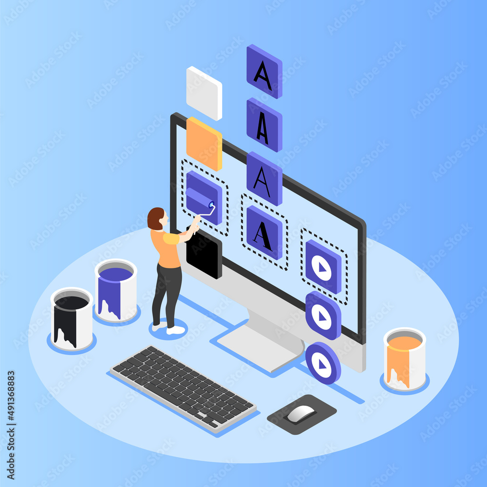 UI And UX Design Isometric Background Stock Vector | Adobe Stock