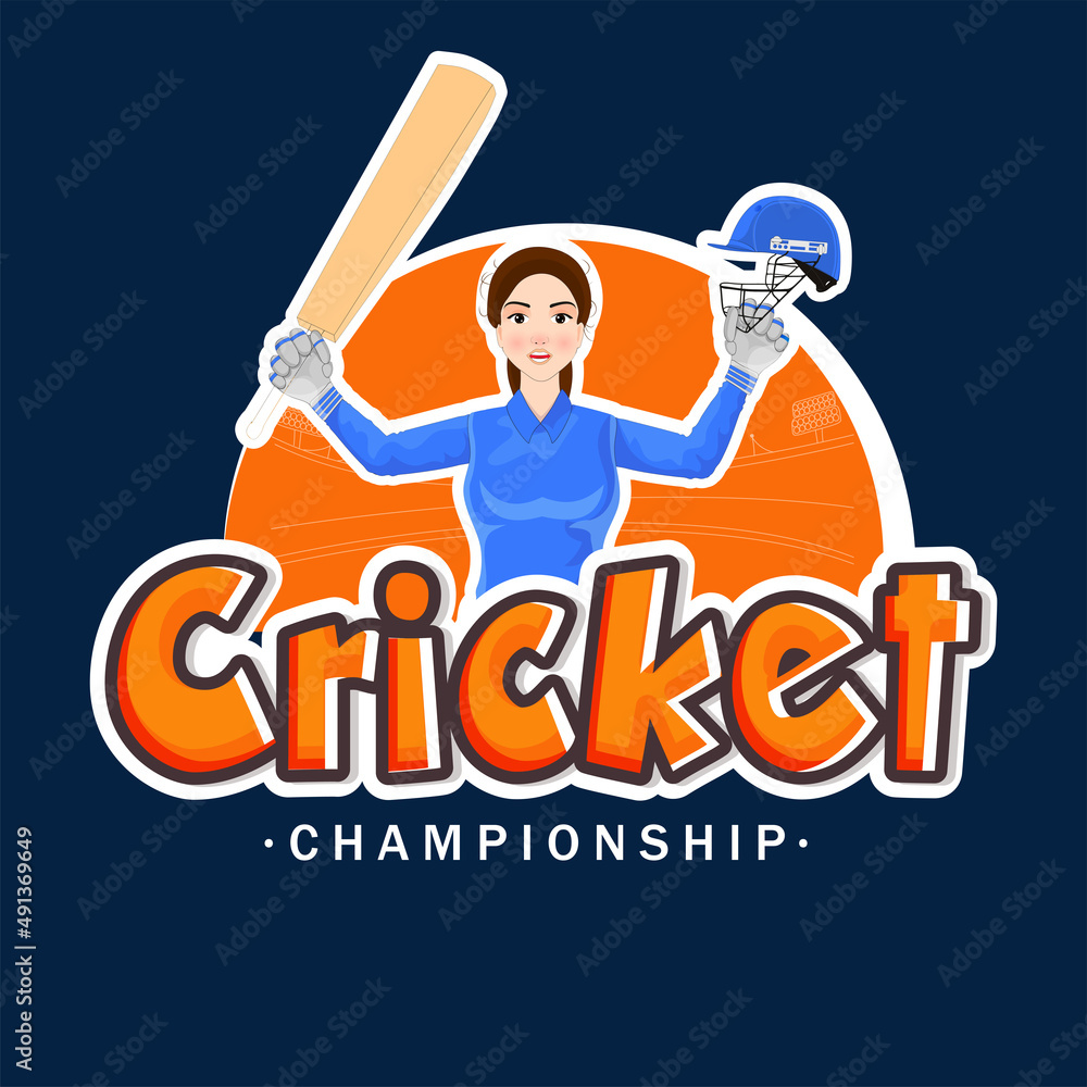 Sticker Style Cricket Font With India Female Batter Player In Winning ...