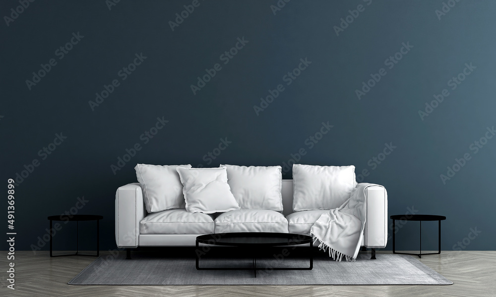 The living room and blue wall texture background interior design / 3D ...