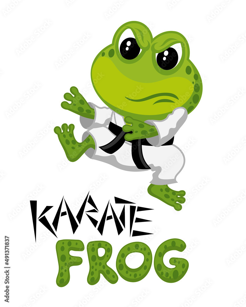 Cute cartoon illustration of karate frog character Stock Vector | Adobe ...