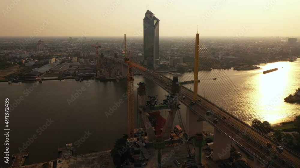 Aerial view Construction of Rama 9/2 Bridge which was completed in ...