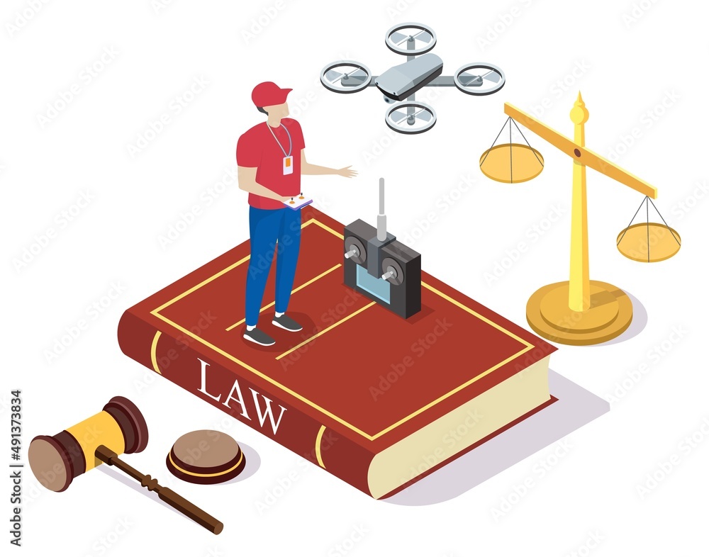 Drone laws, rules and regulations. Isometric drone operator, uav remote ...