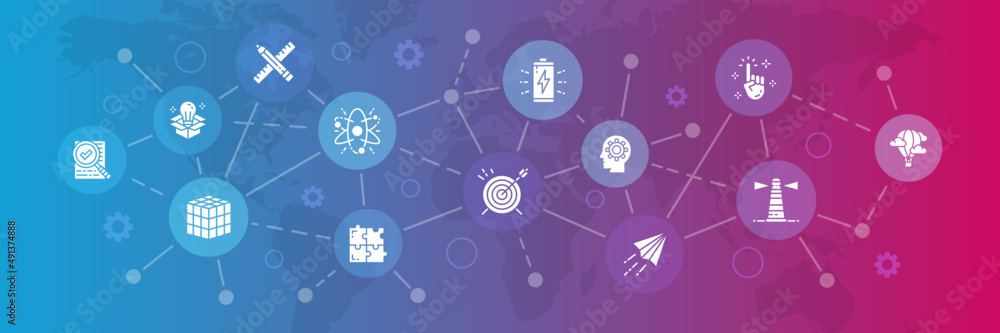 Creative icons infographic banner. Innovation, startup, artwork ...