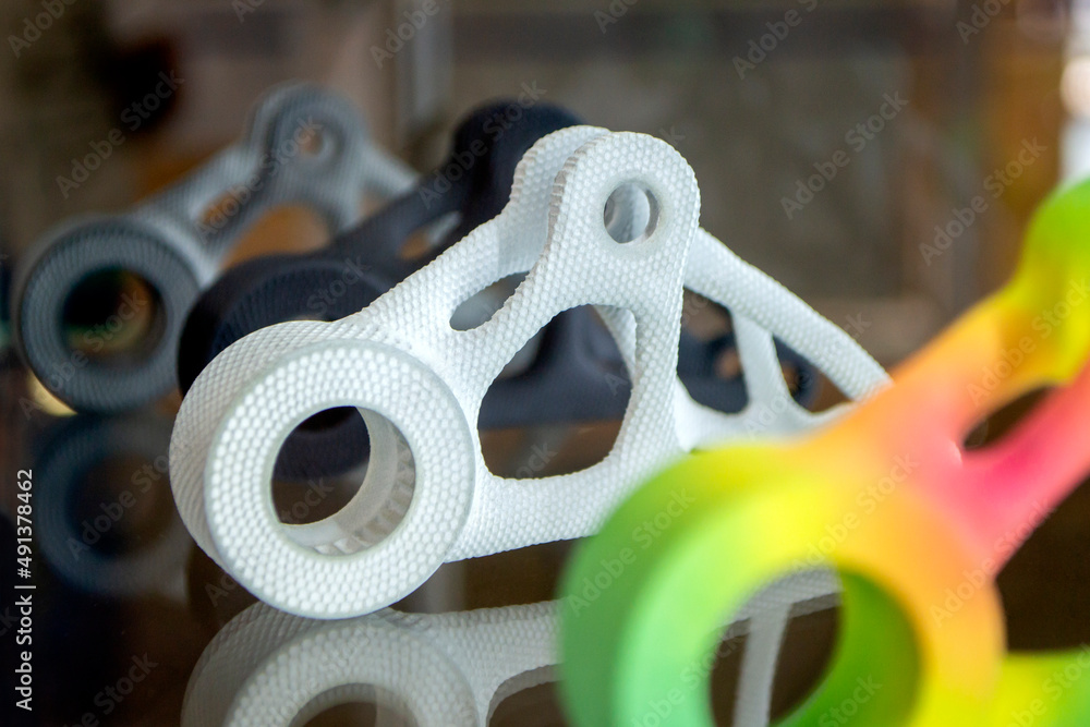 Abstract object printed on powder 3D printer. Multi Jet Fusion MJF ...