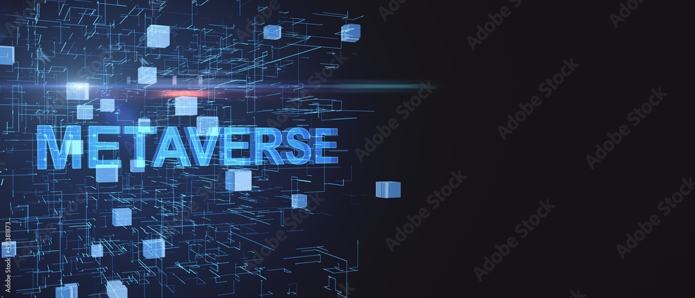 Abstract glowing blue metaverse background with mock up place. Game ...