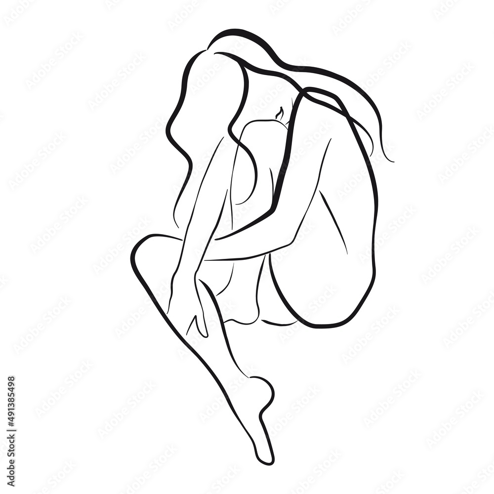 Woman Nude Body Line Art Drawing Woman Body One Line Art Minimalist Style Good For Wall Art