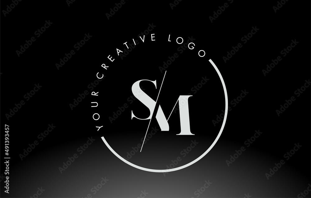 White SM Serif Letter Logo Design with Creative Intersected Cut. Stock ...