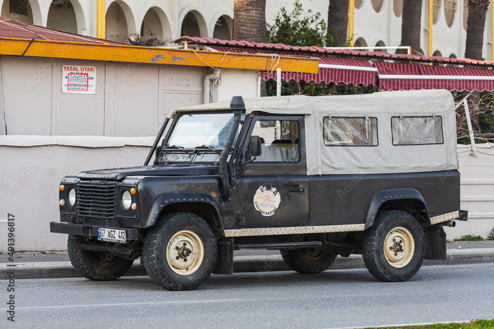 Side, Turkey -February 18, 2022: white Land Rover Defender parked on ...