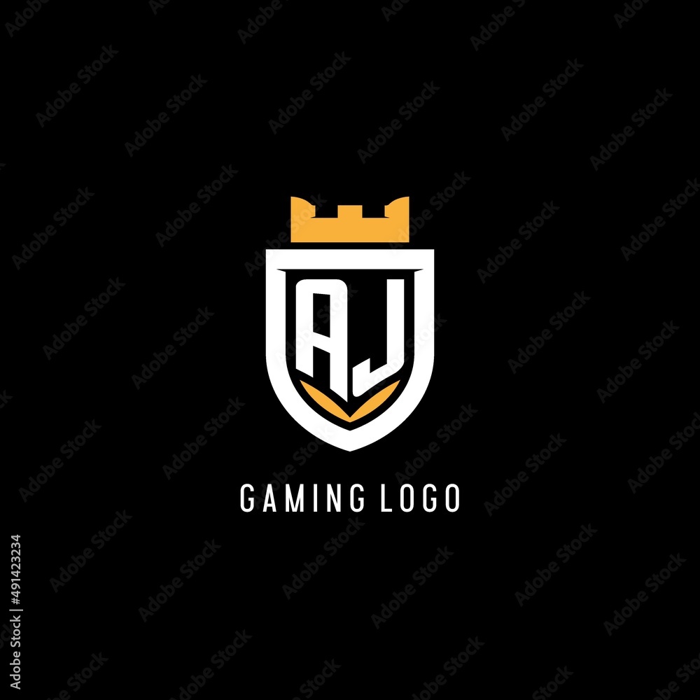 Initial AJ logo with shield, esport gaming logo monogram style Stock ...