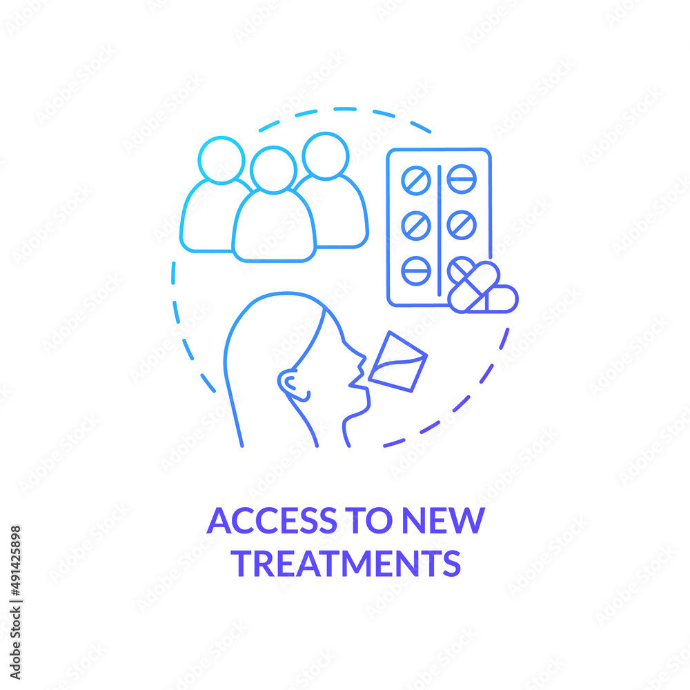 Access to new treatments blue gradient concept icon. Clinical trials ...