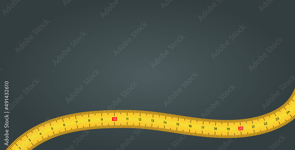 Vector background with measure tape in flat style. Yellow measuring ...