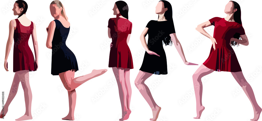 Vector silhouette of ladies, front, back, lateral, view perfect to ...