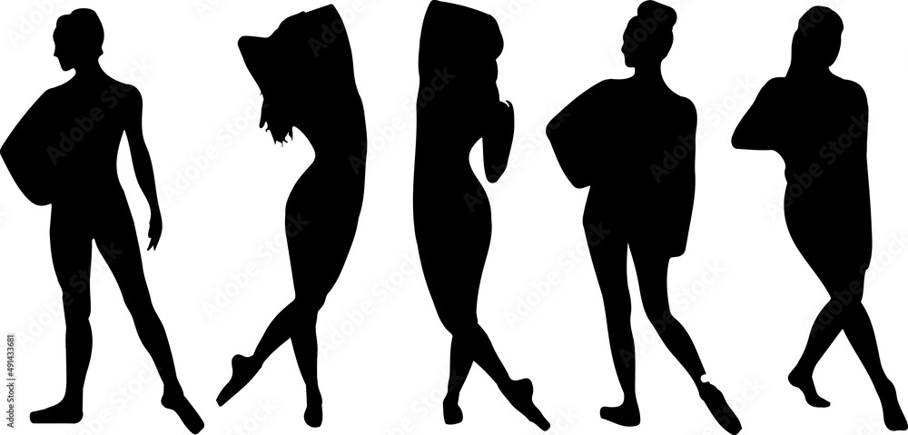 Vector silhouette of ladies, front, back, lateral, view perfect to ...