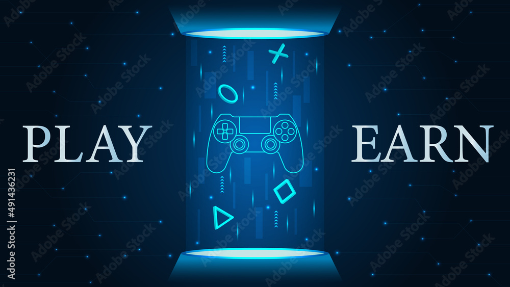 Game finance, play to earn technology design idea. Joystick with ...