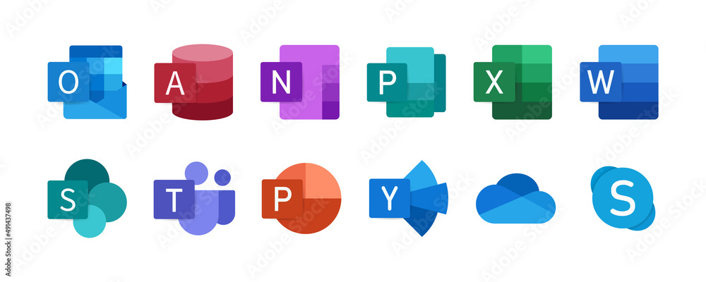 Set of Microsoft Office products logos. Set icons Microsoft Office 365 ...