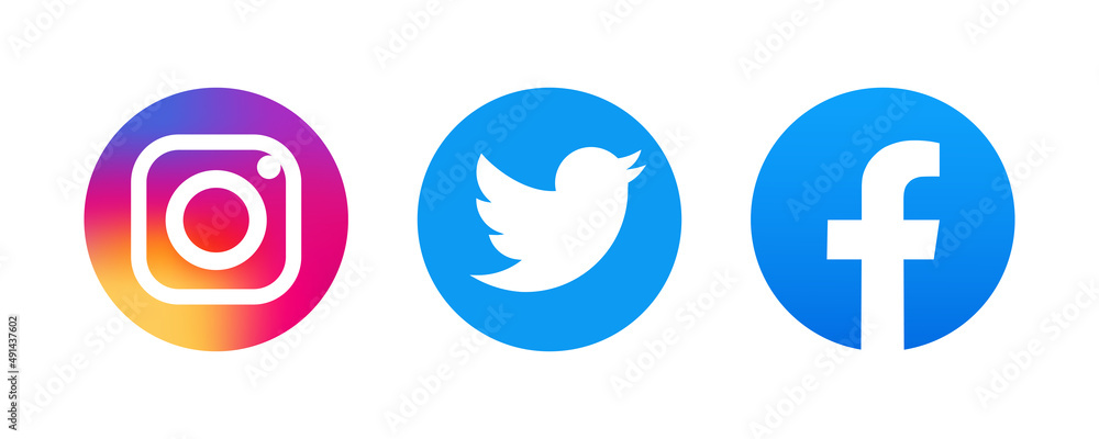 Facebook, instagram, twitter. Set of black popular social media signs ...