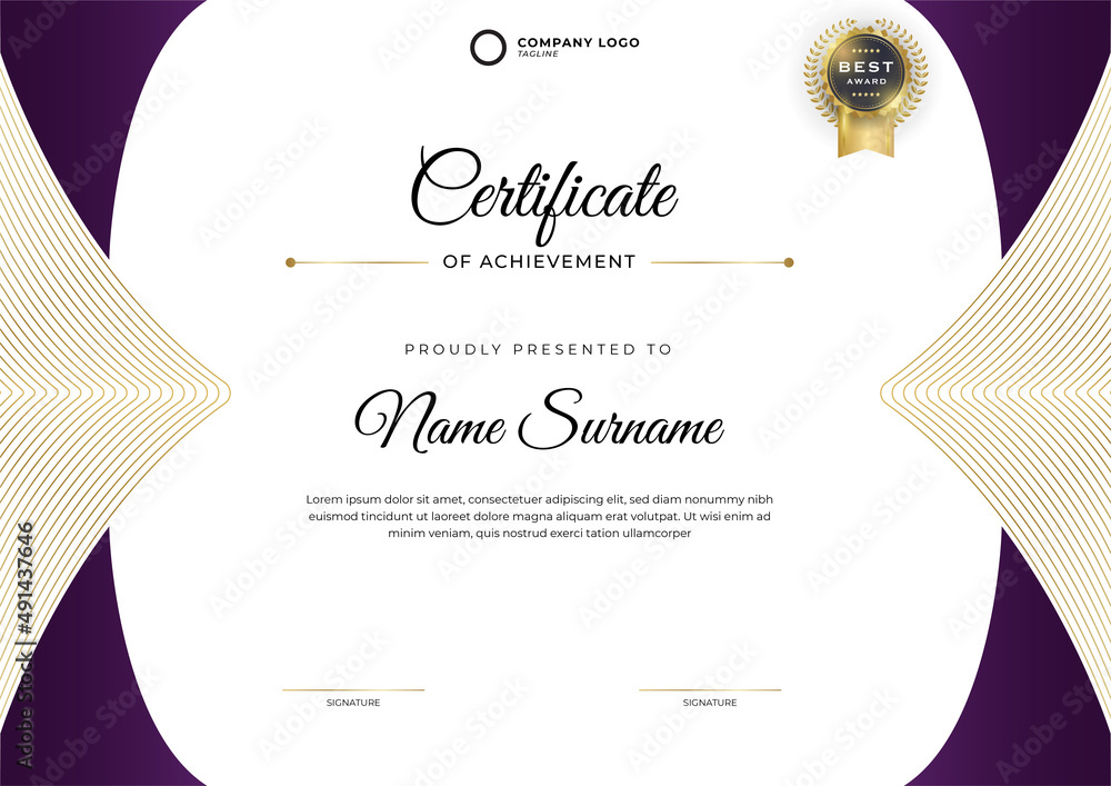 Modern purple certificate template and border, for award, diploma, and ...