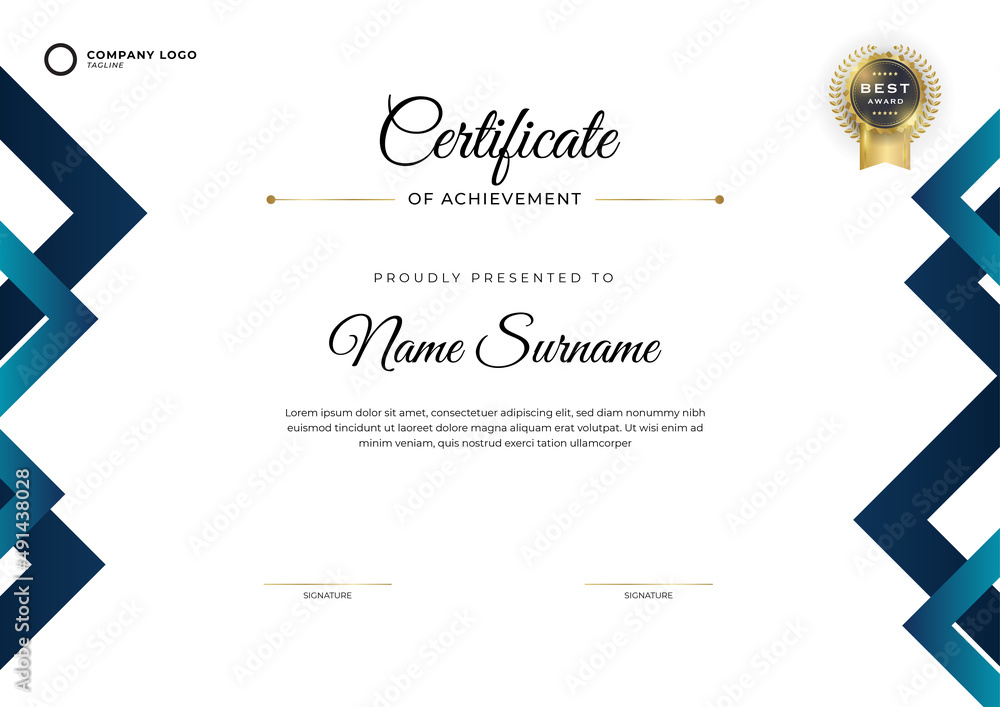 Modern blue certificate template and border, for award, diploma, and ...