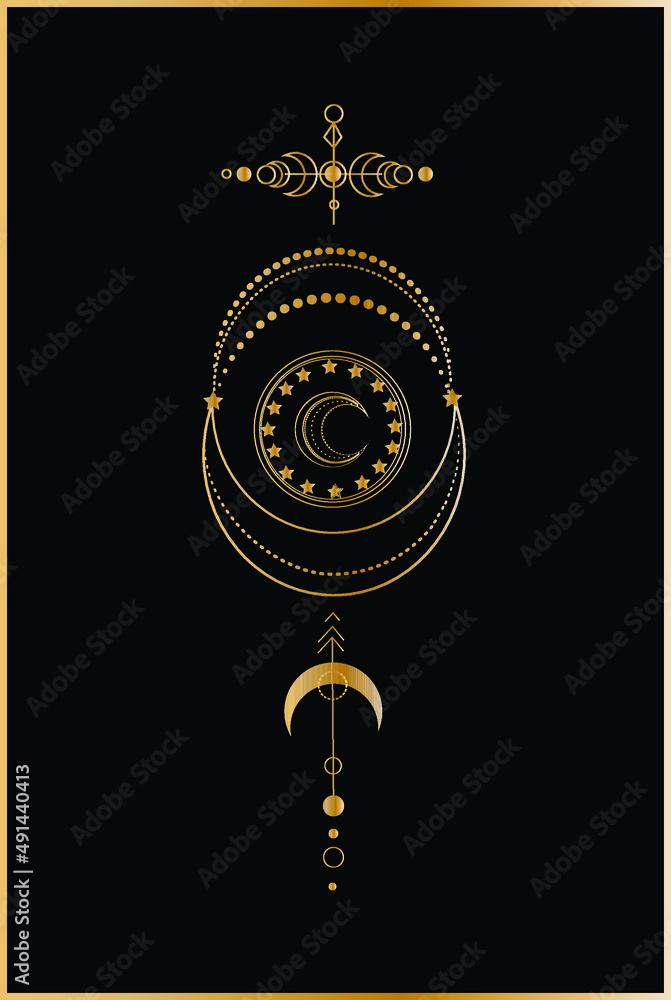Symbol of magical and occult sciences.Gold and black color.Can be used ...