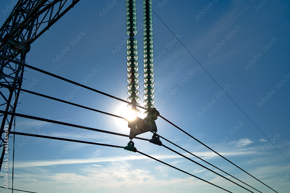 Electric power lines divided by safe guard insulating frame transfening ...