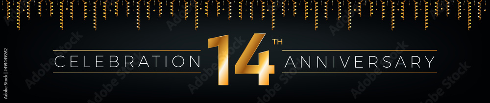 14th anniversary. Fourteen years birthday celebration horizontal banner ...