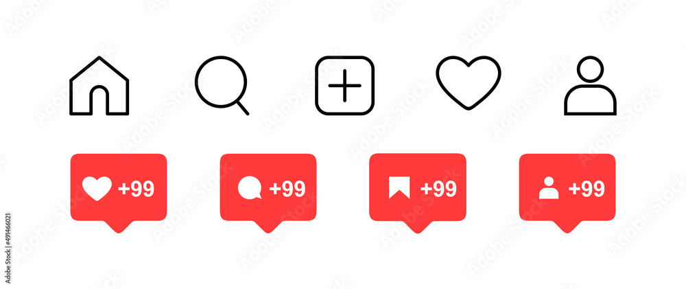 Instagram logo Like Comment Share Save Admin user icons for social ...