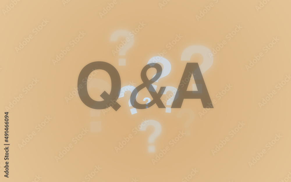 Q & A, question and answer in front of white question marks and a beige ...