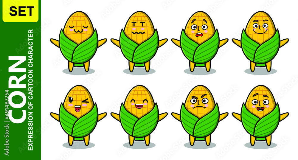 Set kawaii corn cartoon character with different expressions of cartoon ...