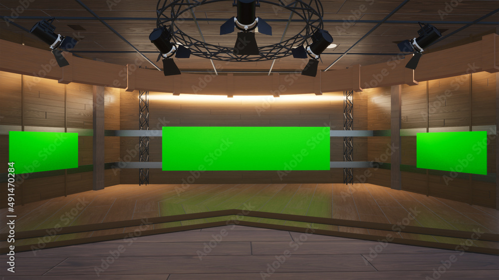 virtual studio set with green screen shot 3d illustration Stock ...