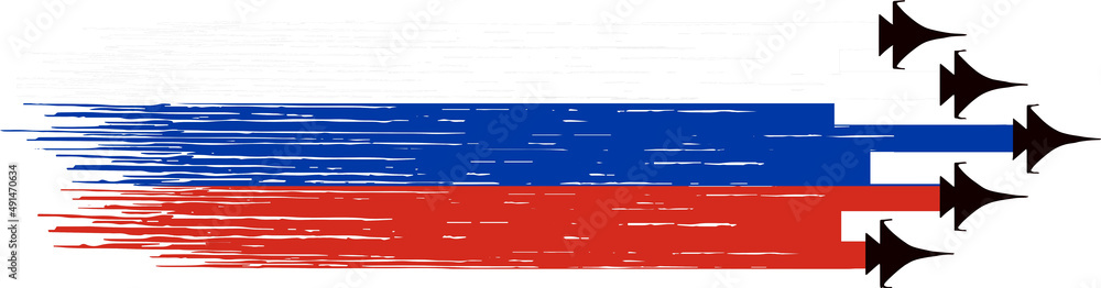 Russia flag with military fighter jets isolated on png or transparent ...
