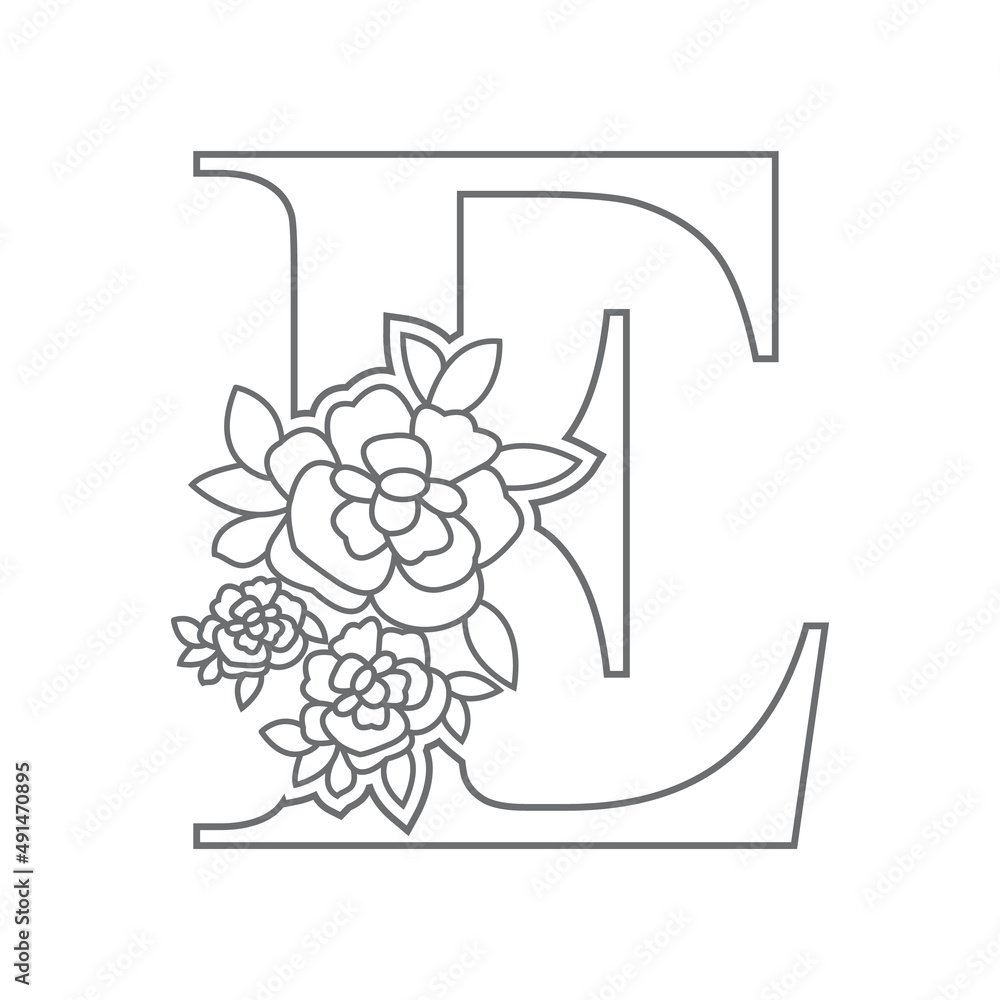 Floral alphabet letter coloring book for kids. Vector illustration of ...