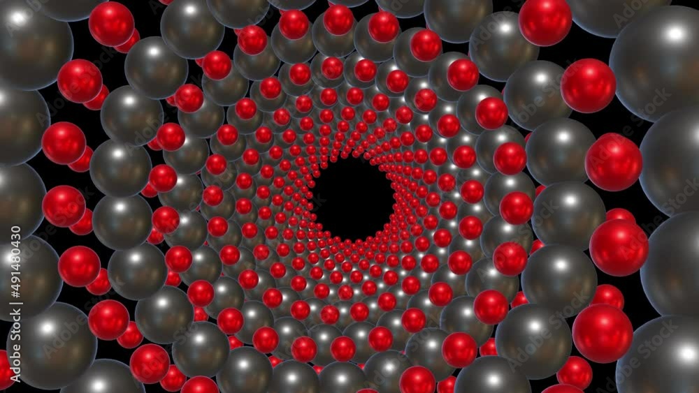 Array of spiraling spheres forming a micro tube. Nano array cylindrical ...