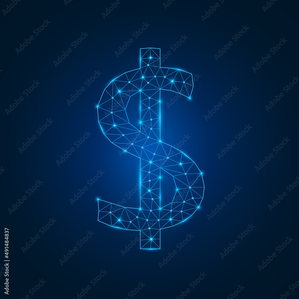 Dollar sign with low poly glowing connected dots. Futuristic dollar ...