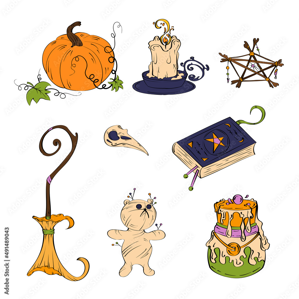 Collection witch amulets, ritual objects, halloween objects. Hand ...