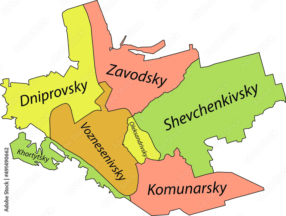 Pastel flat vector administrative map of ZAPORIZHZHIA, UKRAINE with ...