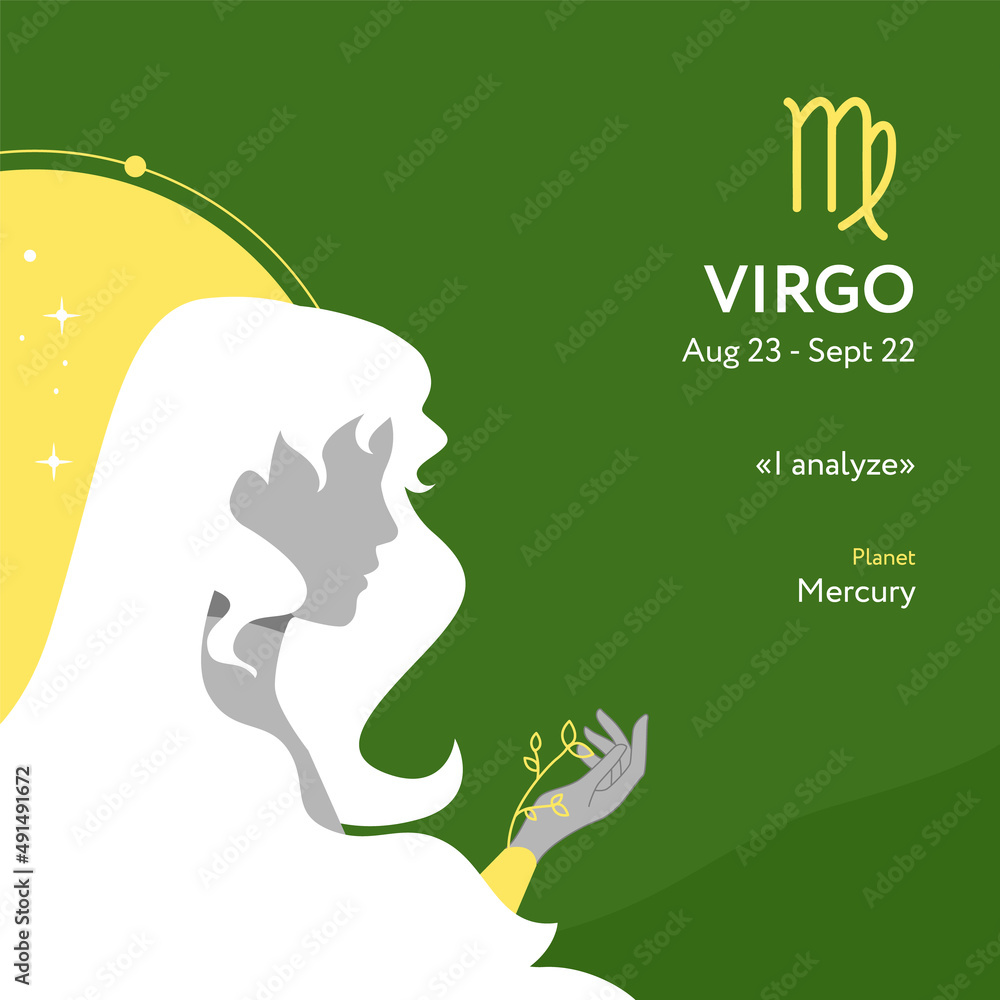 Virgo astrological sign vector illustration with woman silhouette and ...