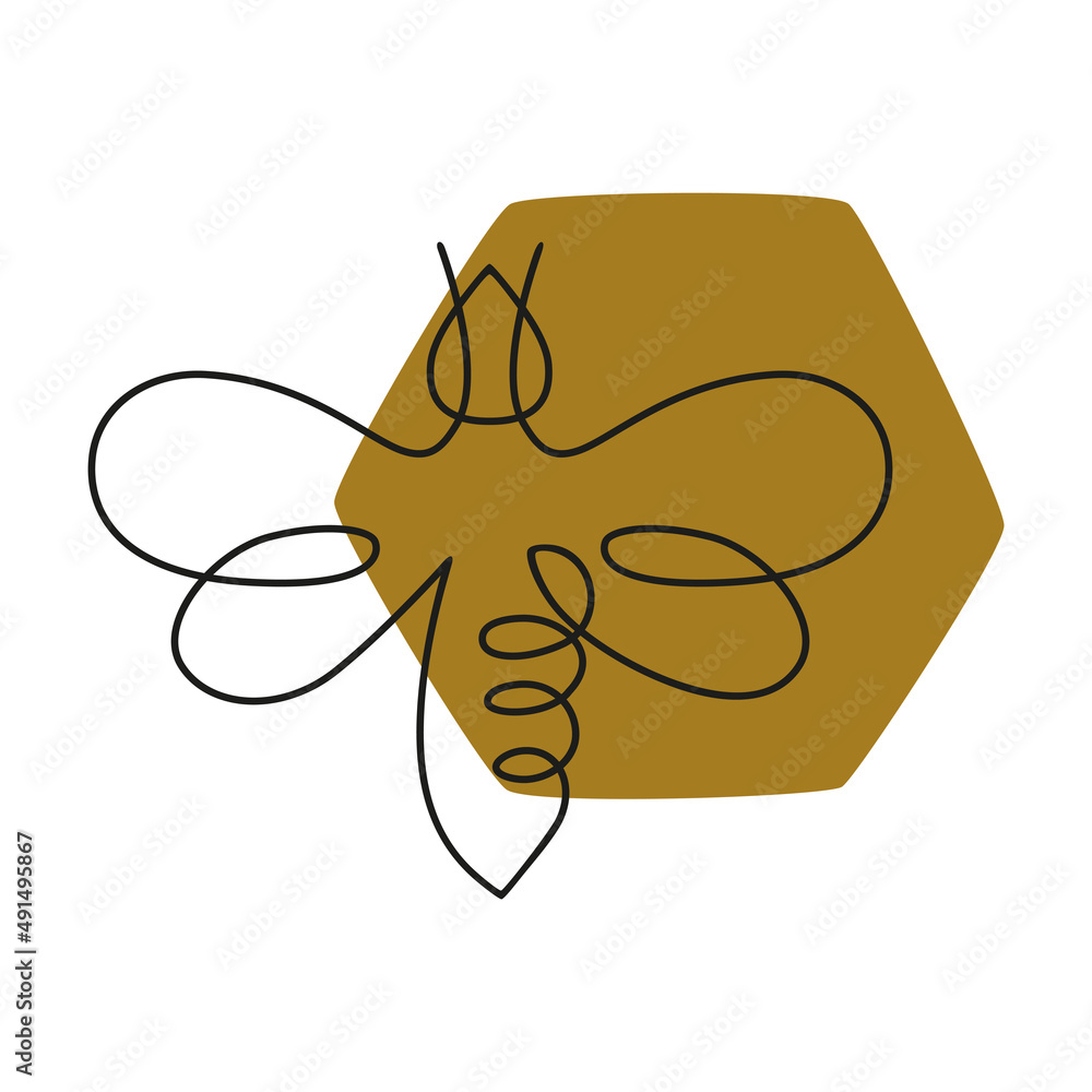 Bee one line draw. Bee one continuous line drawing logo. Honey brand ...