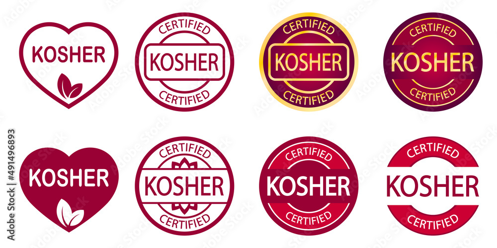 Set of Kosher food products labels, badges or logos. Vector Kosher sign ...