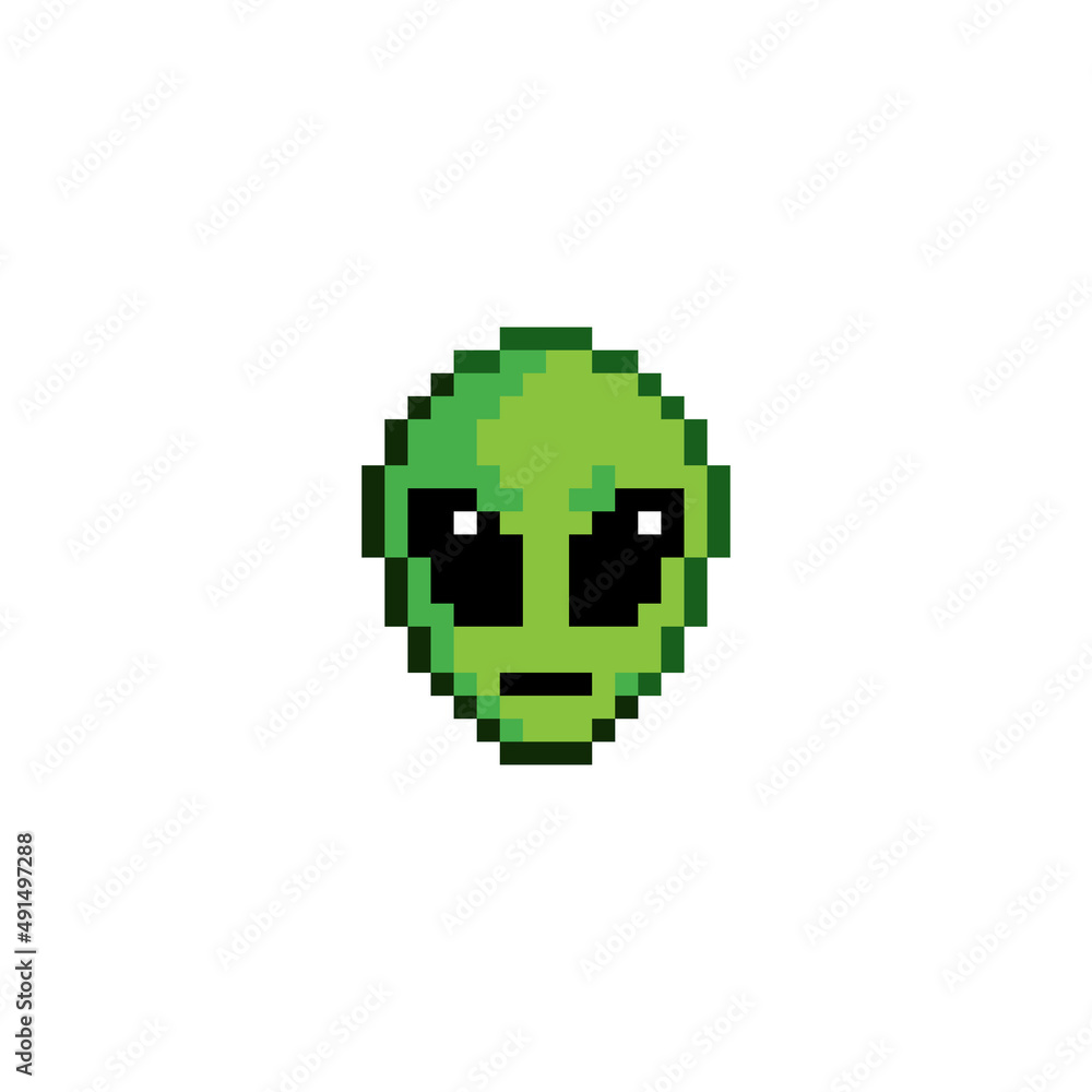 Pixel art green and gray cartoon alien character. 8 bit pixel alien ...