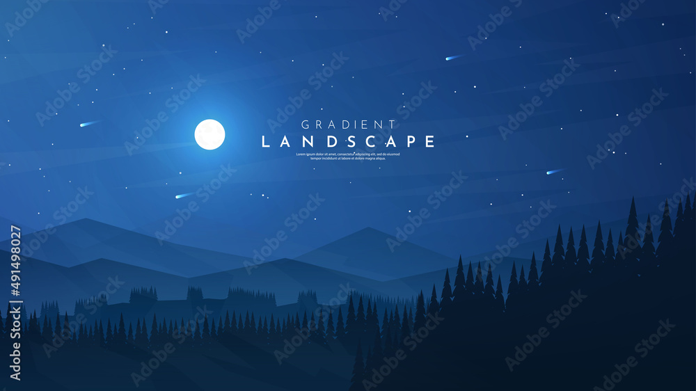 Vector illustration. Minimalist landscape background. Dark night scene ...
