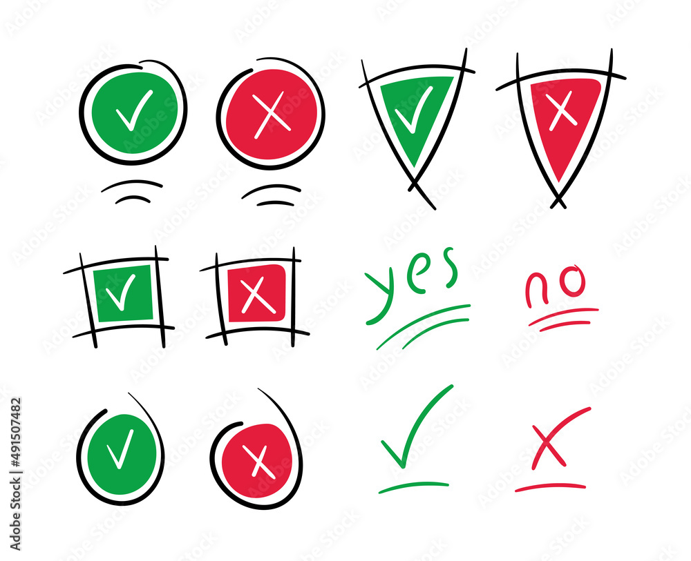 green check mark, red cancel mark. triangle check mark, triangle cancel ...