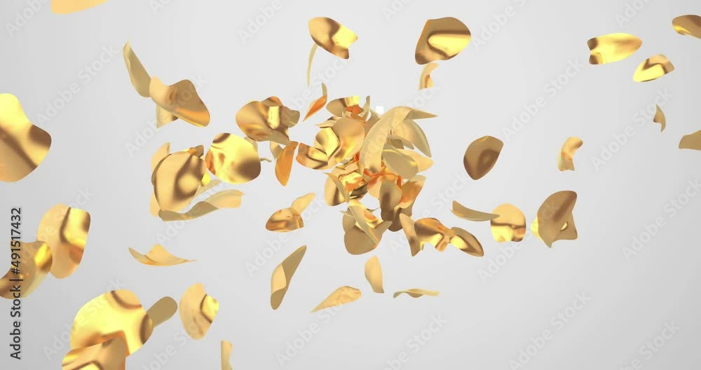 Golden rose petals explosion. Flower flying out from centre. Slow ...