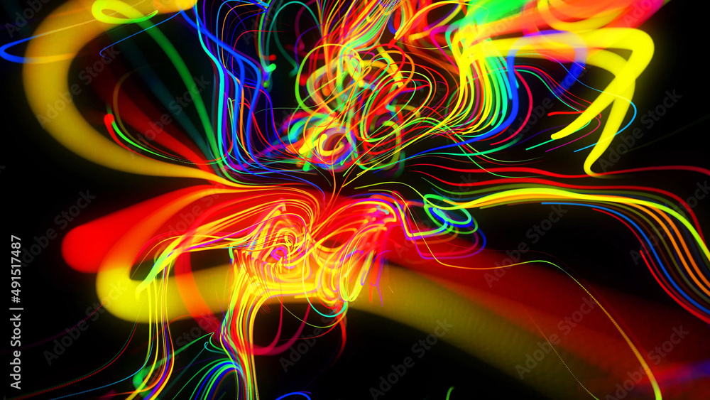 3d render. Abstract background flow of glow lines. Llights particles ...