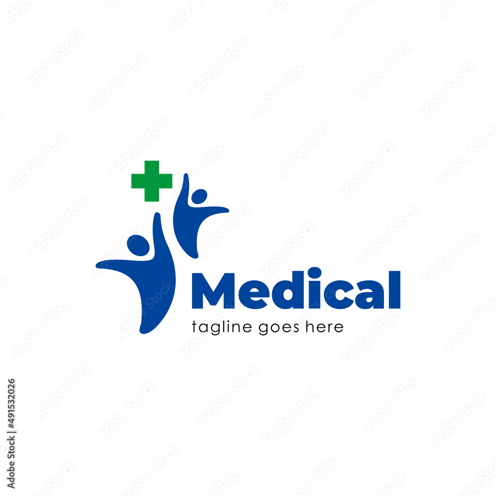 simple medical logo with people raising hand illustration design vector ...