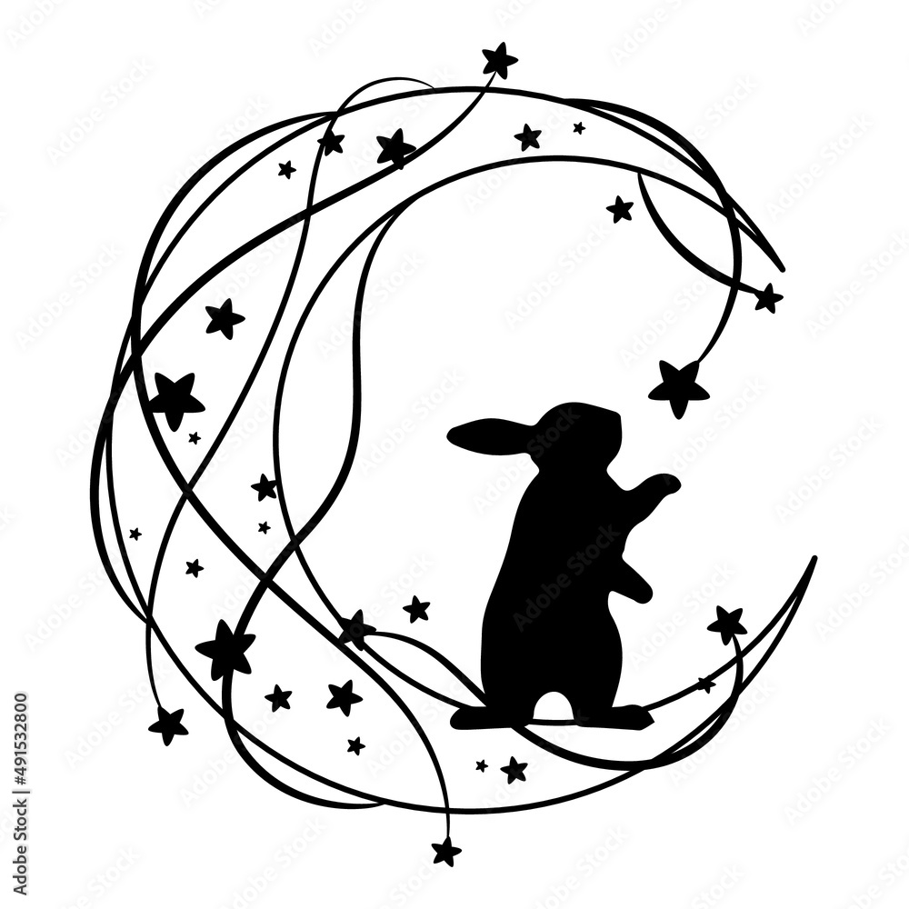 Moon Bunny, Silhouette rabbit on The moon, vector illustration Stock ...